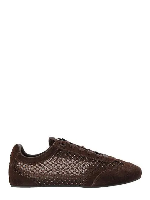 Kurt Geiger Listen Rhinestone-embellished Low-top Trainers - Brown