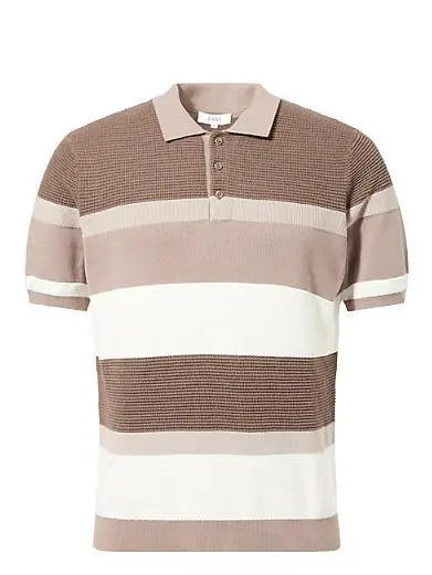 ARNE Calle Striped Cotton-knit Polo Shirt - Stone