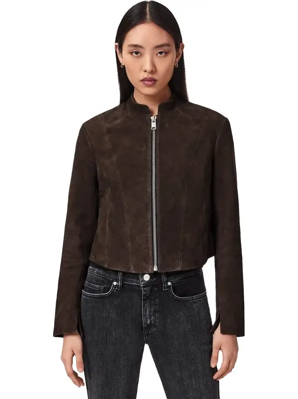 ALLSAINTS Sadler Slim Fit Suede Jacket - Bitter Brown