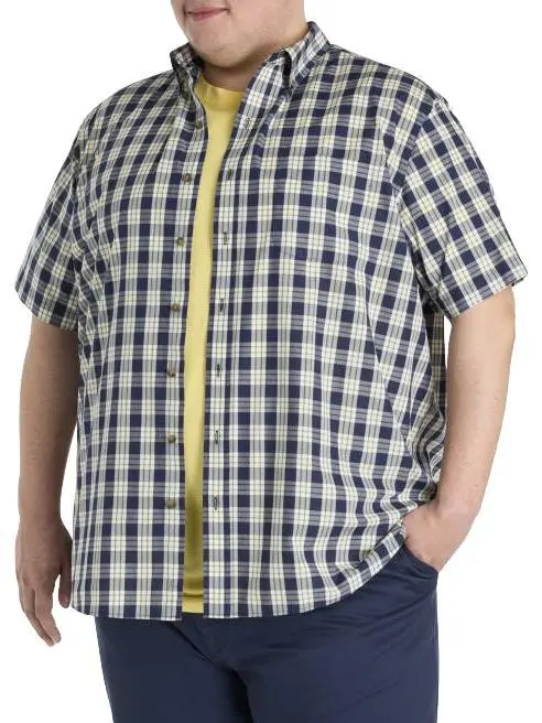 HARBOR BAY BY DXL Big & Tall Easy-care Small Plaid Sport Shirt - Navy Multi