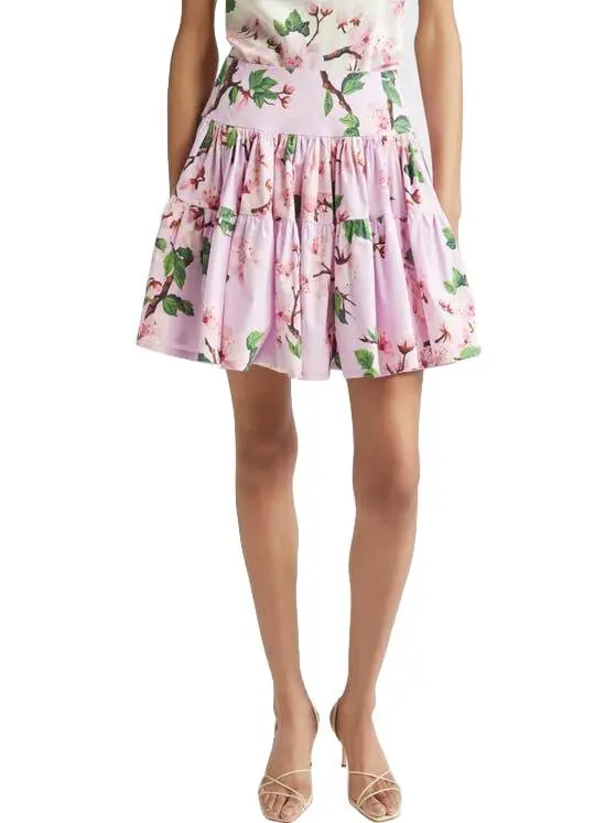 Oscar De La Renta Cherry Blossom Poplin Miniskirt - Pink/ Lily