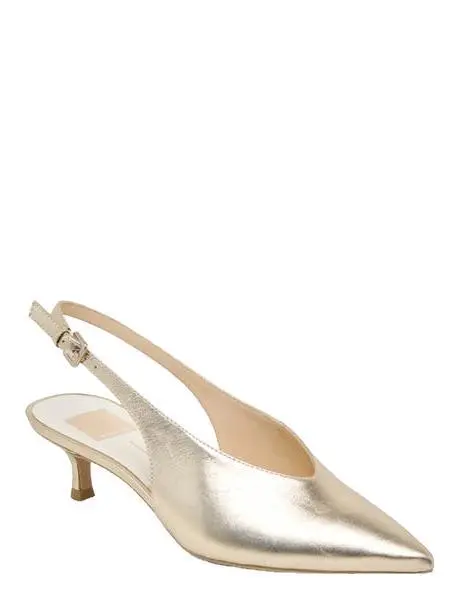 Dolce Vita Alenna Slingback Kitten Heel Pumps - Light Gold Crinkle P