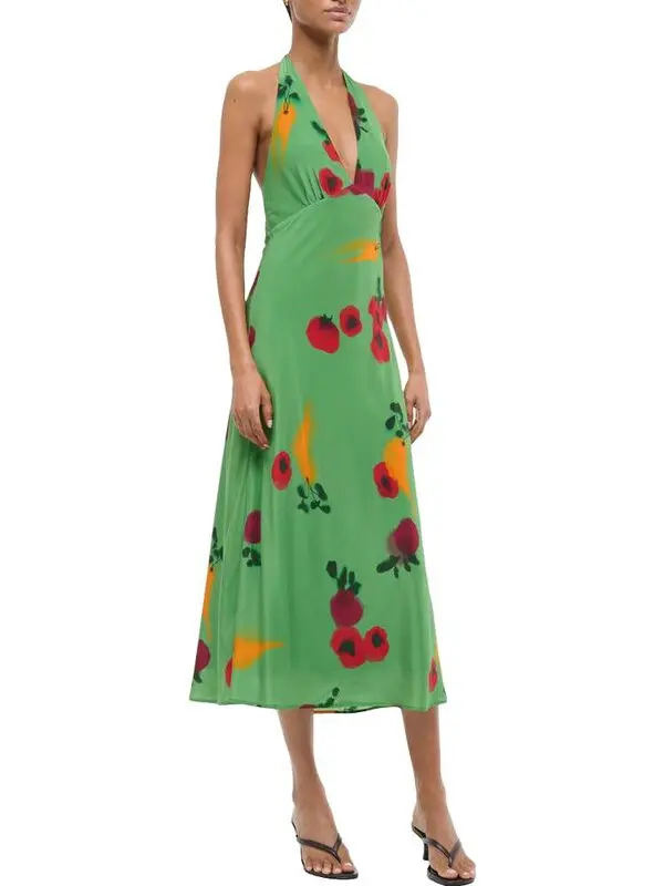 Staud Lucca Silk Halter Dress - Farmers Market Leaf