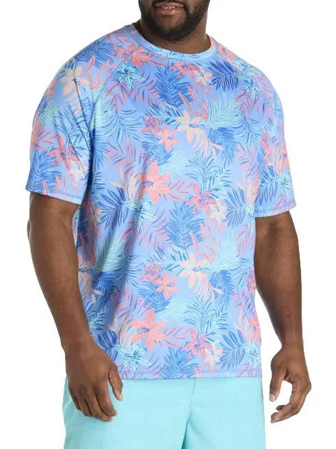 HARBOR BAY BY DXL Big & Tall Printed Mesh Swim Shirt - Blue Multi
