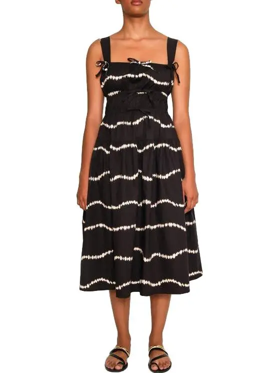 THE LULO PROJECT Bahia Tie Sleeveless Midi Dress - Black Waves