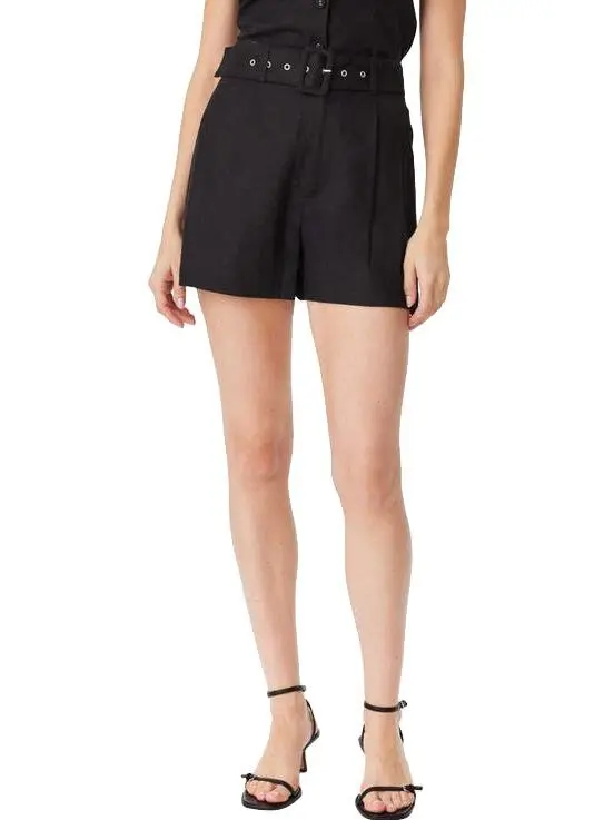 Habitual Belted Pleated Linen Blend Shorts - Black