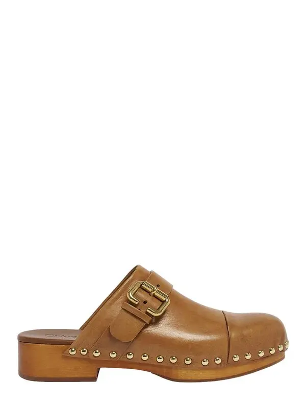 Chloé Jeannette Calf Leather Clogs - Ginger Brown