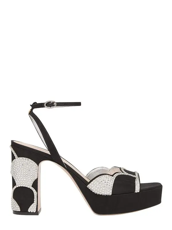 Valentino Garavani Bowow Strass Scallop Platform Sandals - Nero/silver