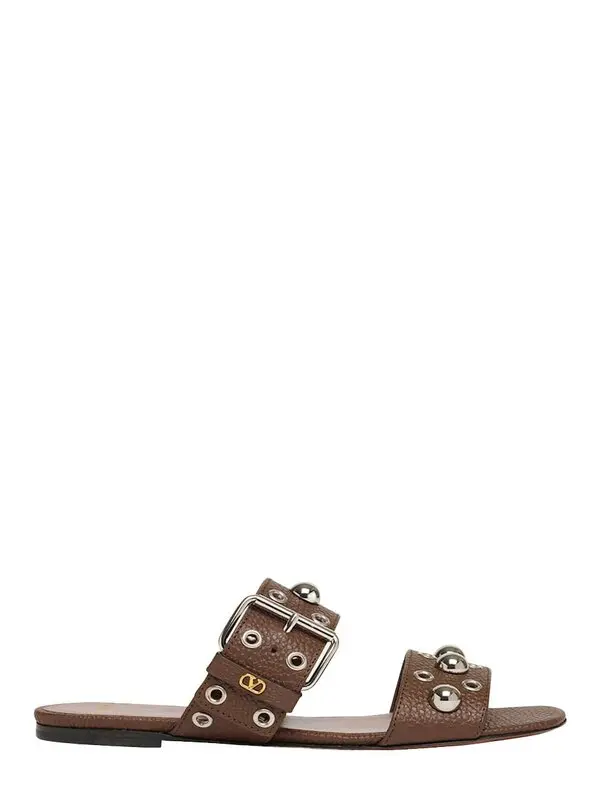 Valentino Garavani Nellcote Studded Dual-strap Slide Sandals - Teak Brown