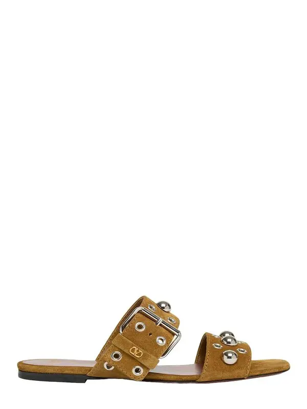 Valentino Garavani Nellcote Studded Flat Sandals - Havana Beige