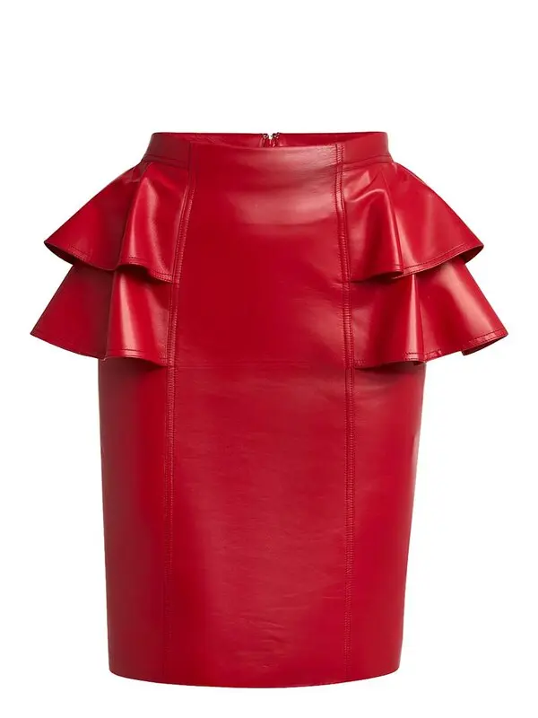 Valentino Garavani Nappa Leather Pencil Skirt - Red