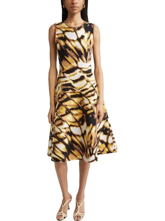 Oscar De La Renta Abstract Butterfly Jacquard Fit & Flare Dress - Black/yellow Multi