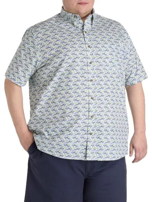 HARBOR BAY BY DXL Big & Tall Easy-care Shark Print Sport Shirt - Blue Multi