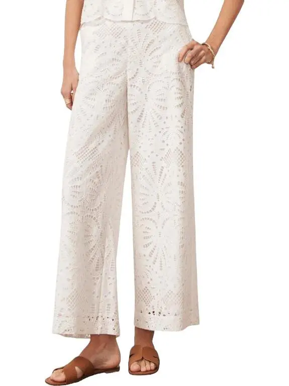 Mint Velvet Broderie Wide Leg Trousers - Ivory
