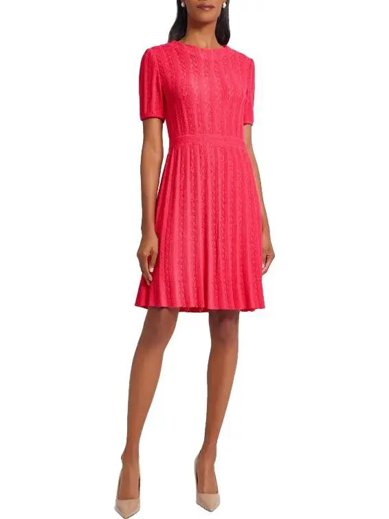 Ming Wang Fit & Flare Pointelle Stitch Dress - Vibrant Fuchsia