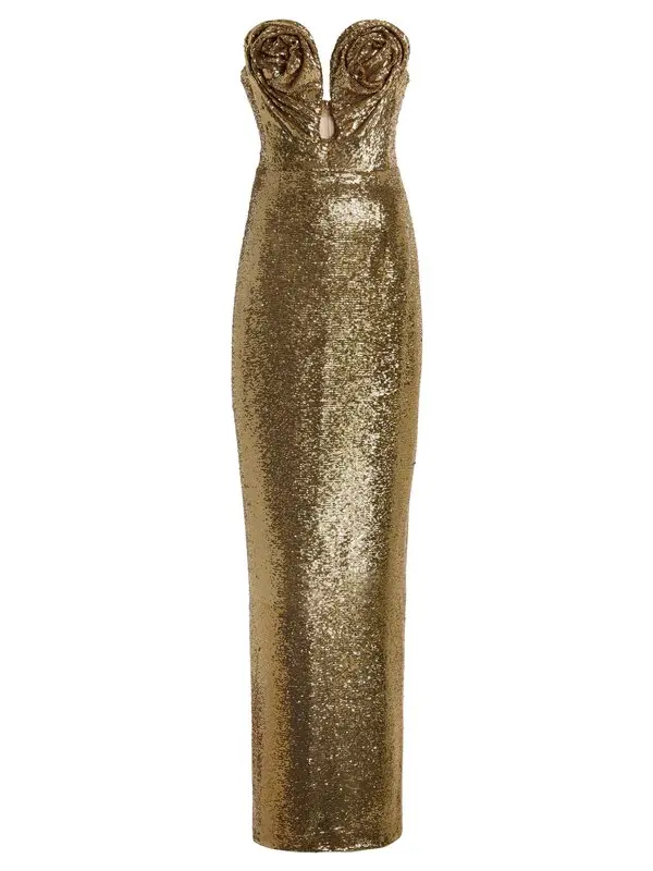 Carolina Herrera Strapless Rosette-detailed Sequined Gown - Gold