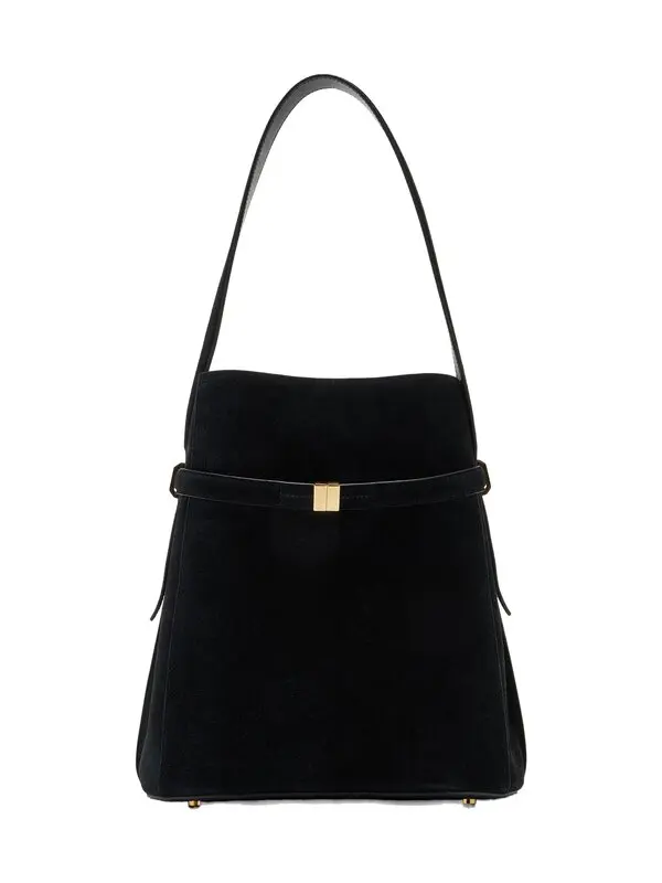 TOTEME Belted Suede Bucket Bag - Black