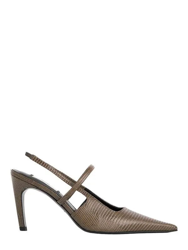 TOTEME Lizard-embossed Leather Slingback Pumps - Olive