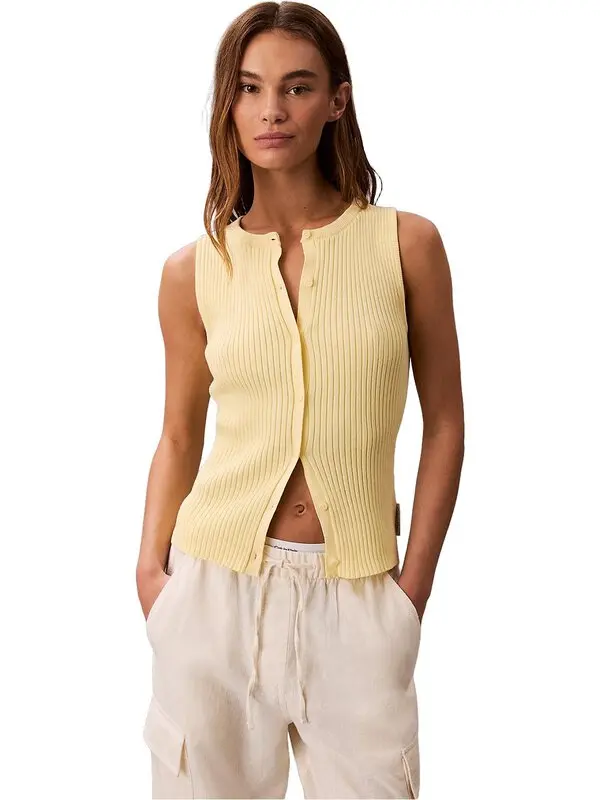 Calvin Klein Smooth Cotton Ribbed Tank Top - Churned Butter