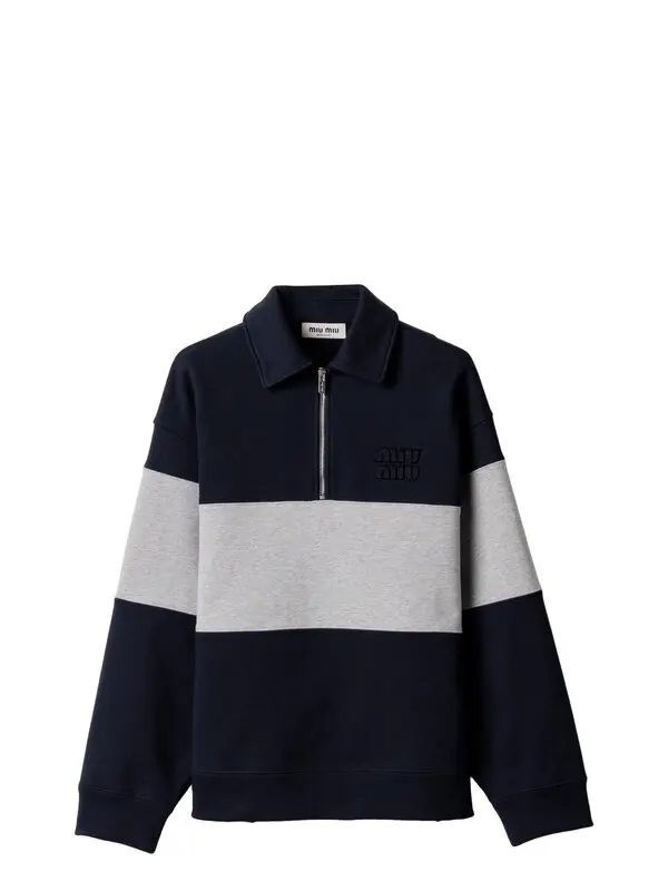 Miu Miu Half-zip Cotton Sweatshirt - Blue/grey