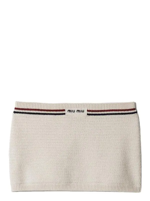 Miu Miu Cotton Knit Miniskirt - Natural