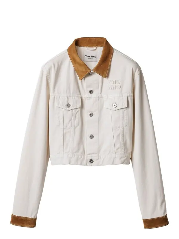 Miu Miu Denim And Leather Blouson Jacket - White
