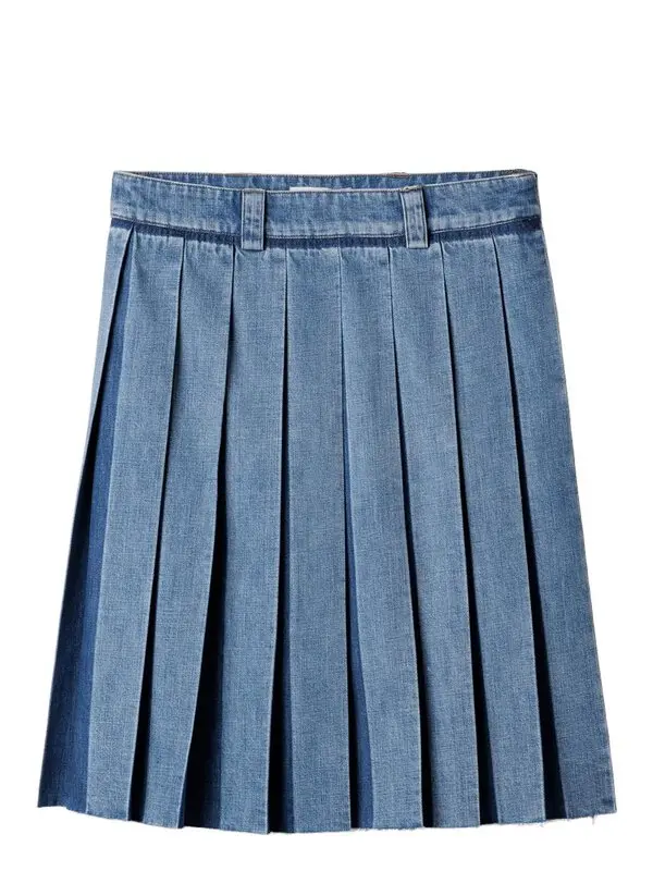 Miu Miu Pleated Denim Skirt - Light Blue