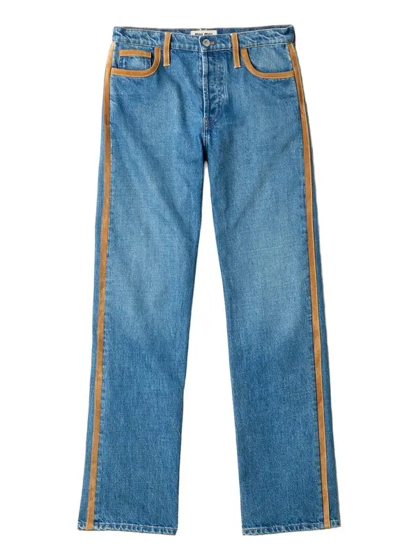 Miu Miu Denim And Leather Jeans - Sapphire Blue
