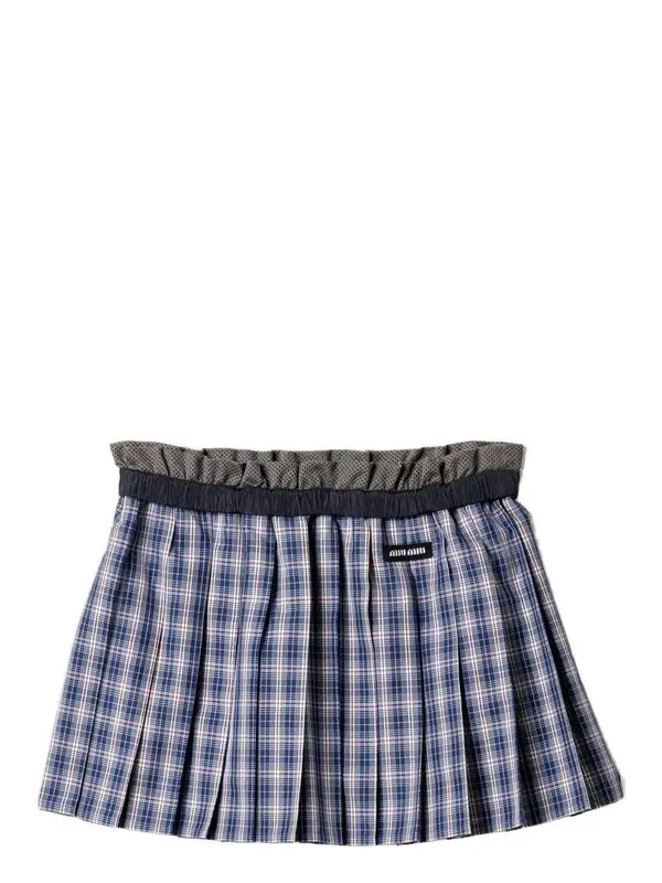 Miu Miu Pleated Checked Mini Skirt - Bright Blue/red