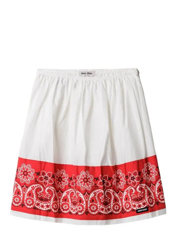 Miu Miu Printed Slubbed Poplin Flared Skirt - White/red