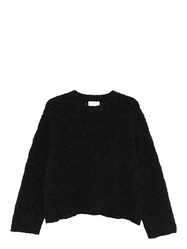 LOULOU STUDIO Lace Stitch Pullover Sweater - Black