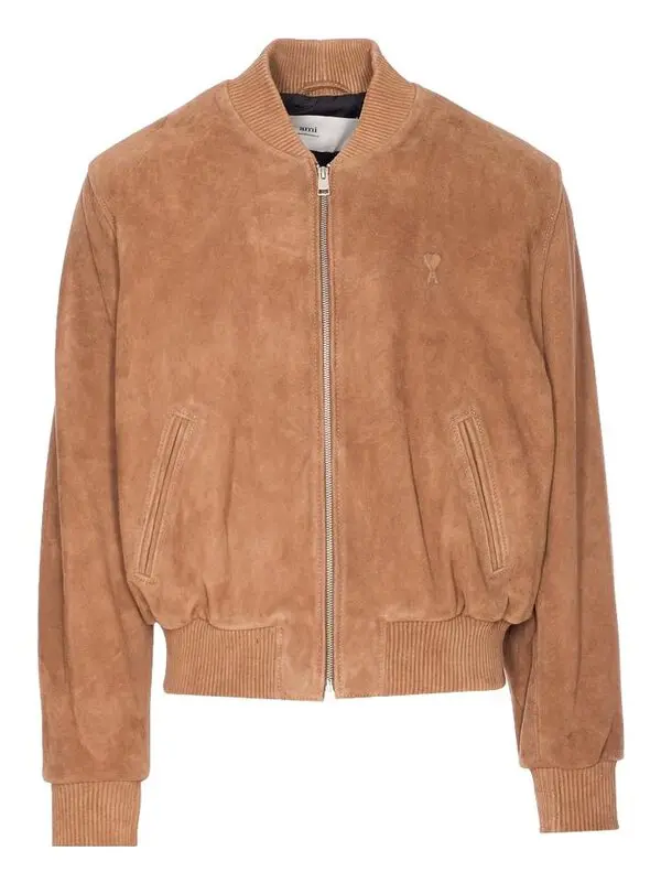Ami Leather Zip Jacket - Beige