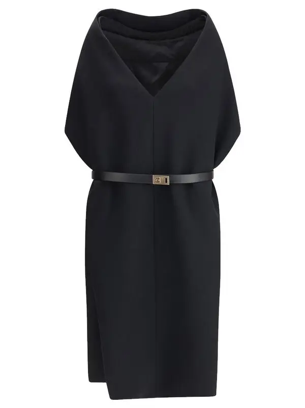 FERRAGAMO Belted Midi Dress - Black