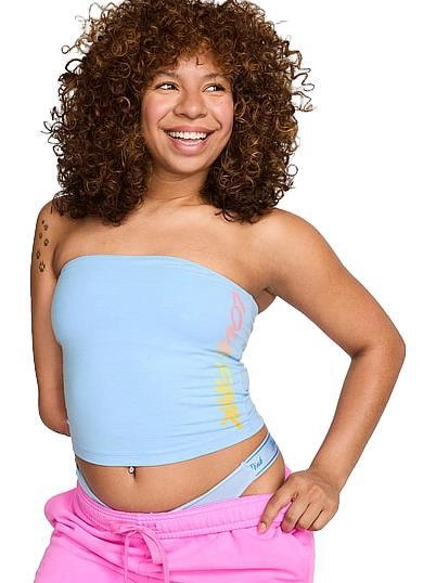 Pink All-day Cotton Side-ruched Tube Top - Blue