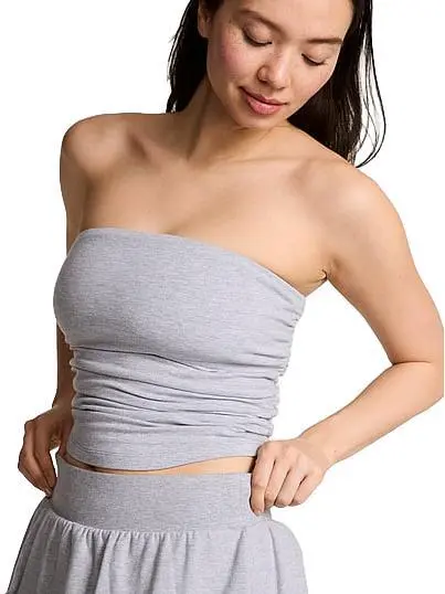 Pink All-day Cotton Side-ruched Tube Top - Grey