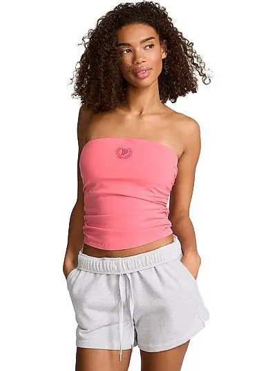 Pink All-day Cotton Side-ruched Tube Top - Pink