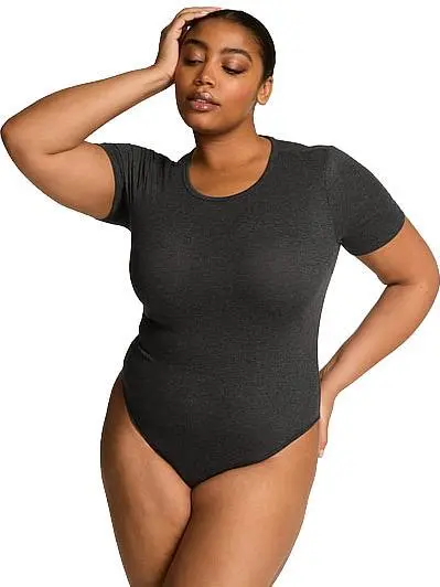 Victoria's Secret Ribbed Modal Short-sleeve Bodysuit - Grey