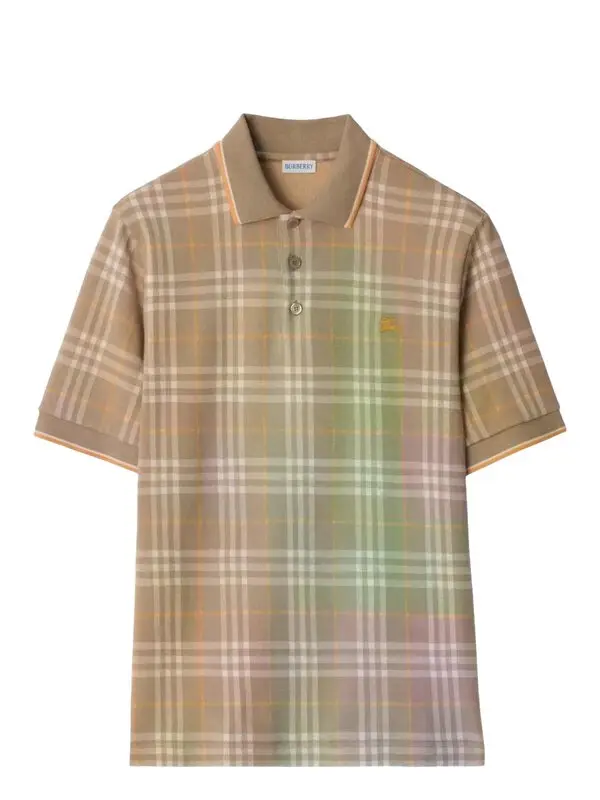 Burberry Checked Cotton Polo Shirt - Neutrals