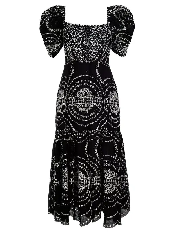 Charo Ruiz Ibiza Embroidered Puff-sleeve Dress - Black