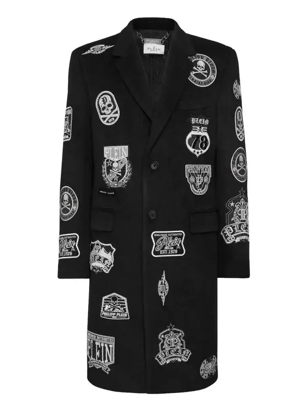 Philipp Plein Patchwork Overcoat - Black
