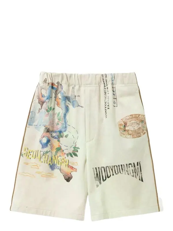 WOOYOUNGMI Graphic-print Cotton Shorts - Neutrals