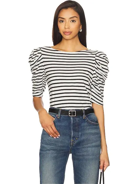 NATION LOS ANGELES Striped Emery Boat Neck Top - Cross Walk Stripe
