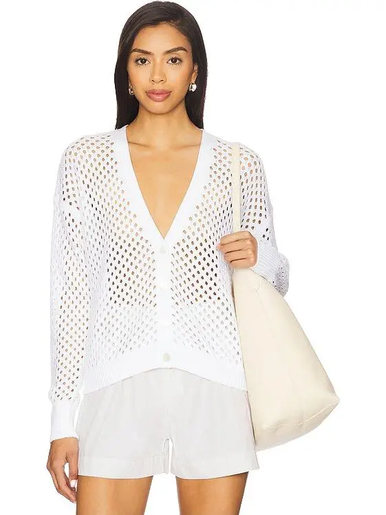 Autumn Cashmere Solid Mesh Cardigan - Bleach White