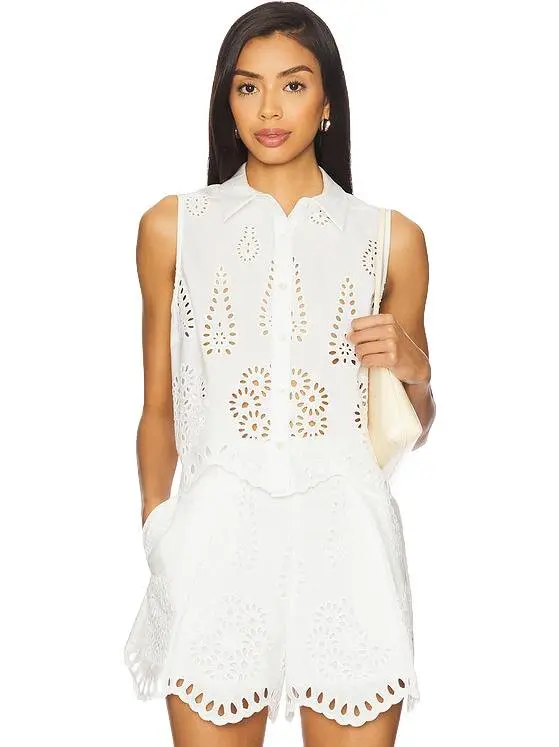 HEVRON Katja Eyelet Top - White
