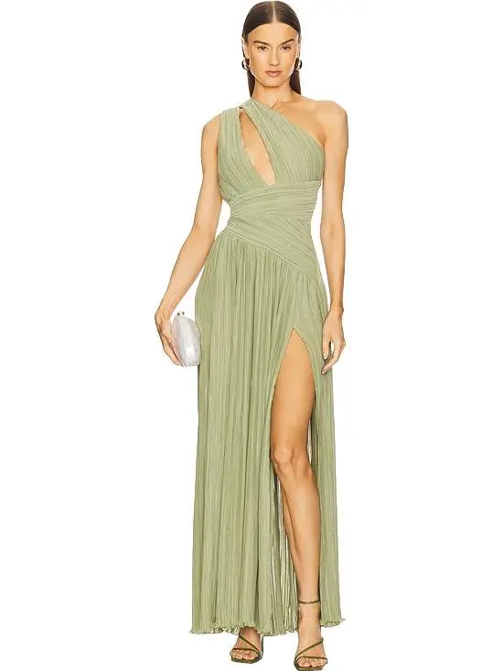 MICHAEL COSTELLO X Revolve One-shoulder Gown With Front Cut-out And Side Slit - Sage