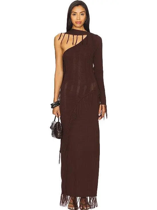 Yllw Elise Fringe Dress - Brown