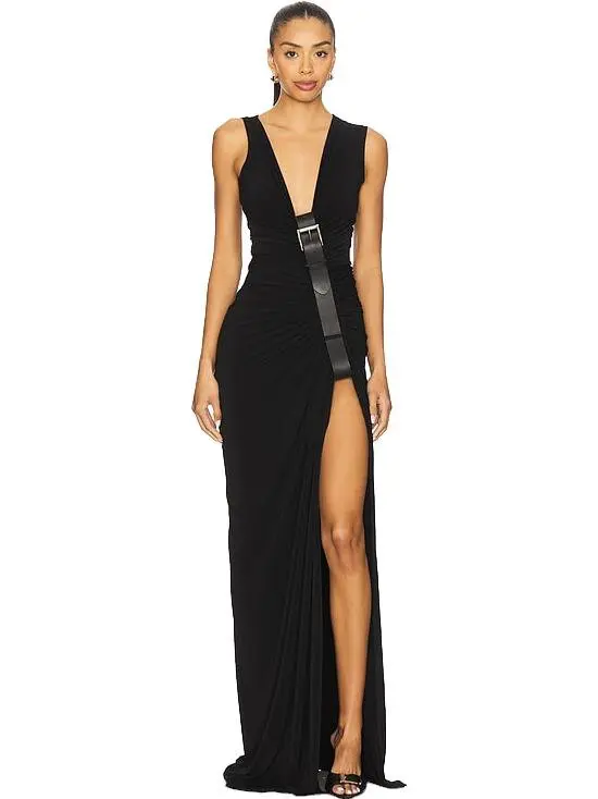SID NEIGUM Belted Gathered Dress - Black