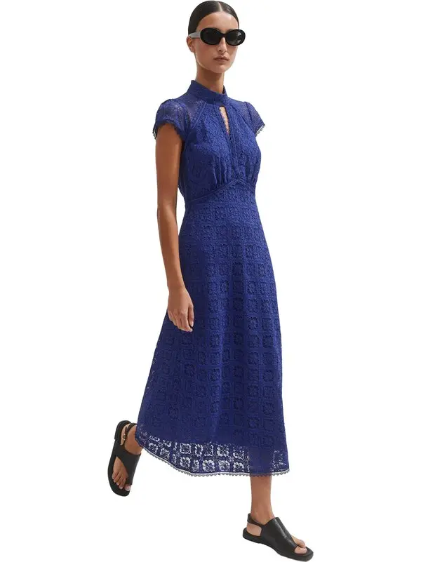 ME+EM Lace Cap-sleeve Midi Dress - Pop Blue