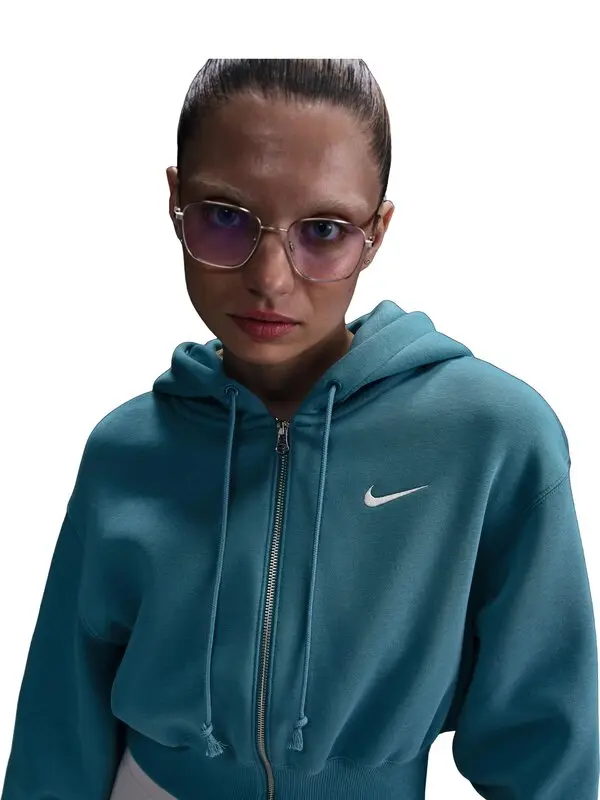 Nike Sportswear Phoenix Fleece Loose Cropped Full-zip Hoodie - Blue