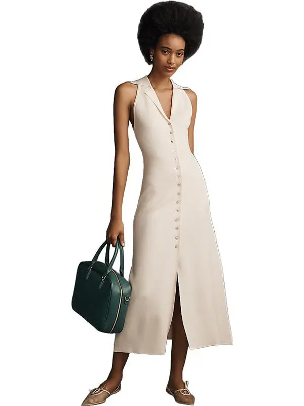 Endless Rose Sleeveless Halter Button-front Midi Dress - Ivory
